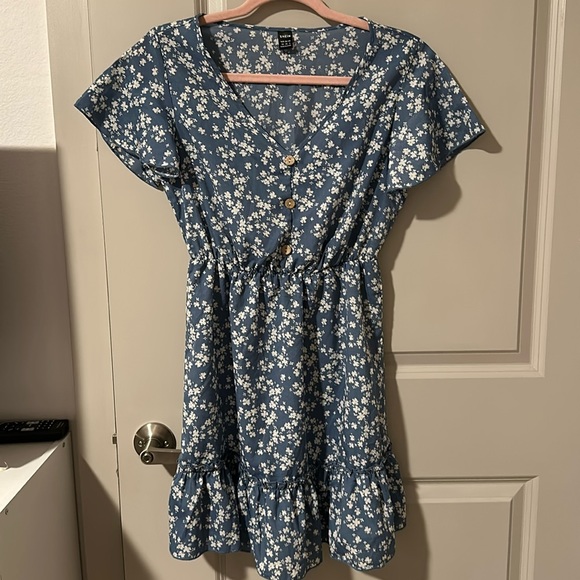 SHEIN | Dresses | Shein Xs Blue Floral Print Dress | Poshmark